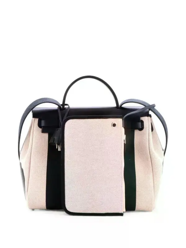 Hermès Herbag Zip Rayures D'equipage Toile And Leather 31 Satchel - Black