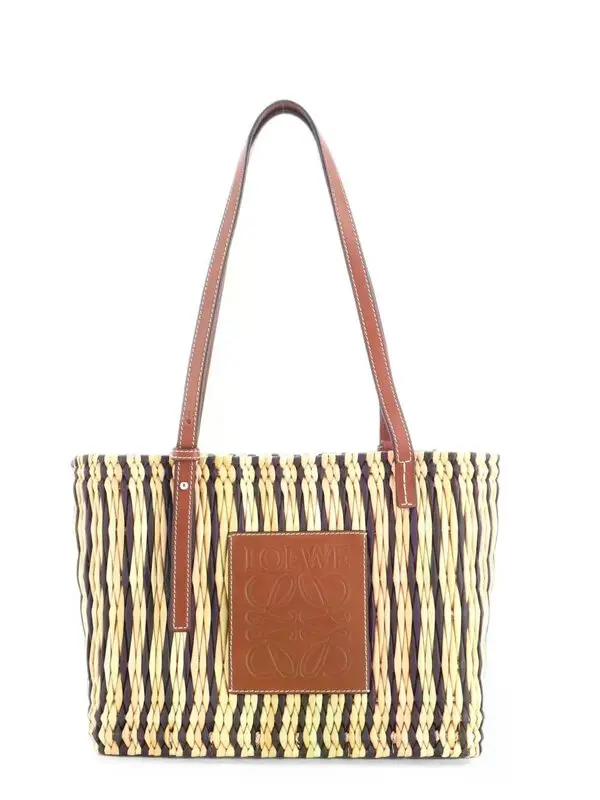 Loewe Paula's Ibiza Square Basket Woven Reed With Leather Small Tote Bag - Neutrals