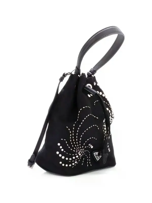 Prada Top Handle Bead Embellished Re-nylon Mini Bucket Bag