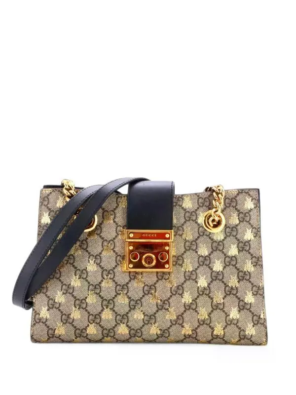 Gucci Padlock Chain Printed Gg Coated Canvas Small Tote Bag - Brown