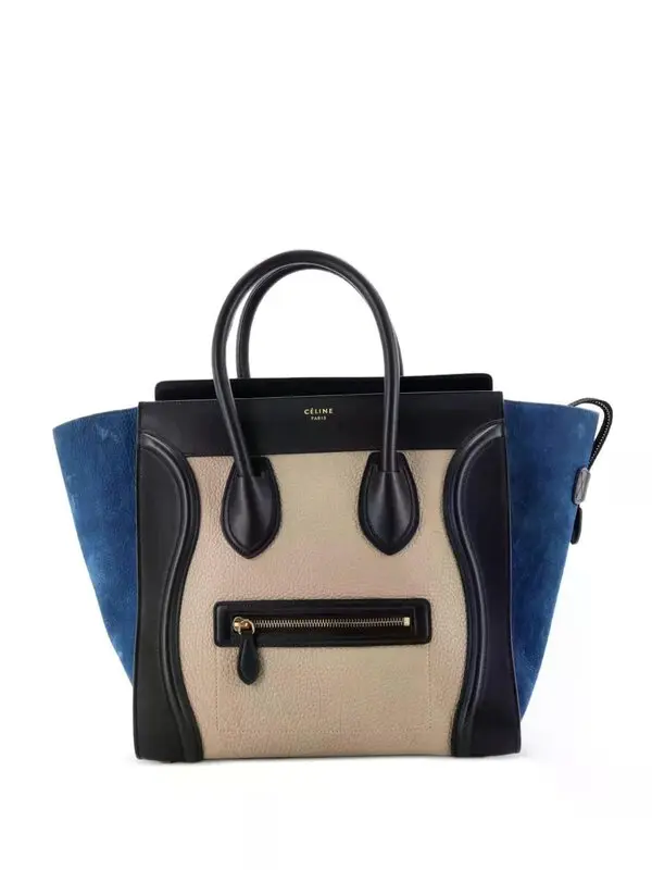 Celine Tricolor Leather Mini Luggage Tote Bag - Black