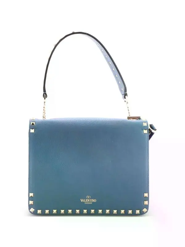 Valentino Garavani Rockstud Flip Lock Flap Top Handle Leather Shoulder Bag - Blue