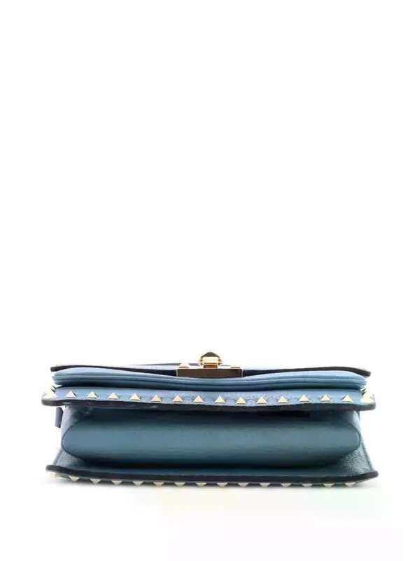 Valentino Garavani Rockstud Flip Lock Flap Top Handle Leather Shoulder Bag - Blue