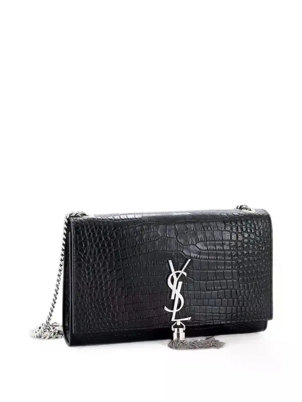 Saint Laurent Classic Monogram Tassel Crocodile Embossed Leather Medium Crossbody Bag
