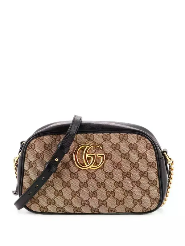Gucci Gg Marmont Shoulder Bag Diagonal Quilted Gg Canvas With Leather Small Crossbody Bag - Black