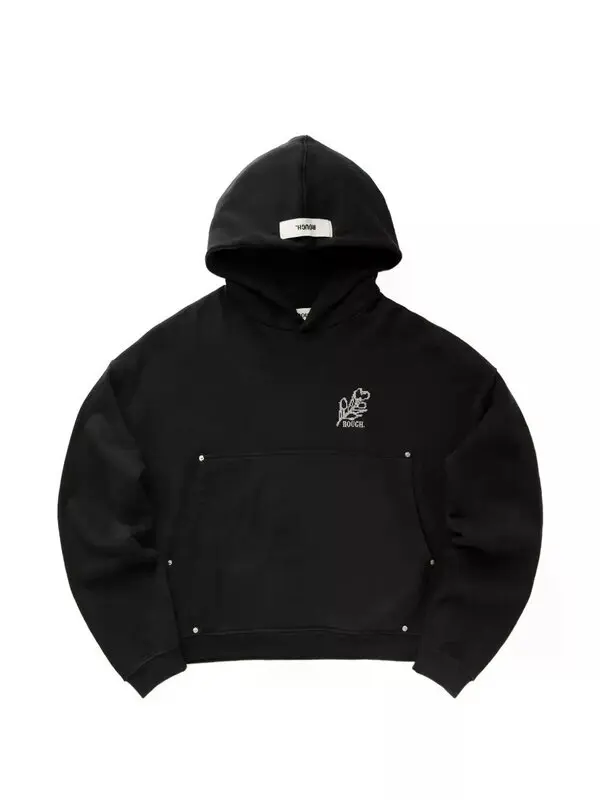 ROUGH. Stud-embellished Logo-embroidered Hoodie - Black