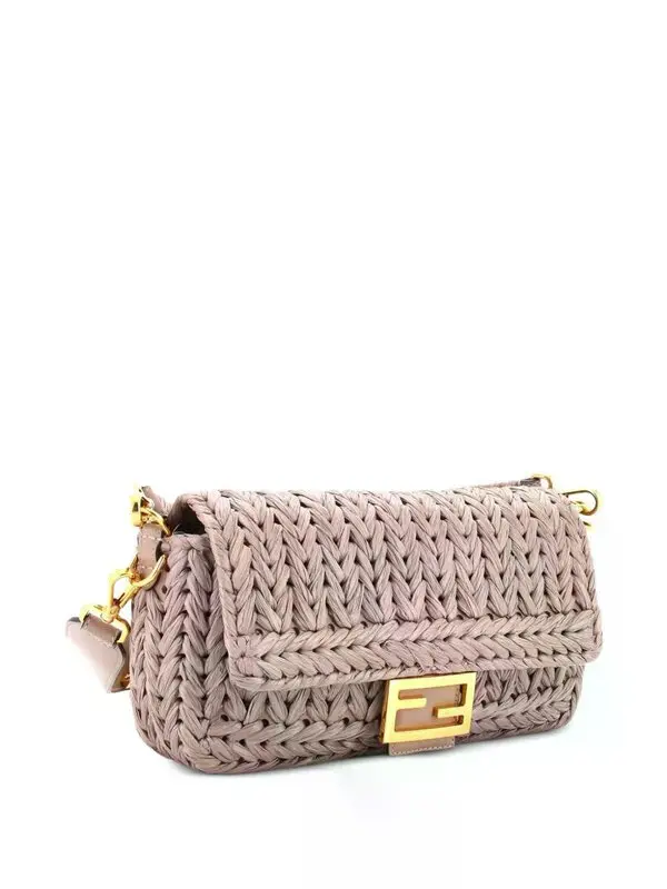 Fendi Baguette Nm Woven Raffia Shoulder Bag - Grey