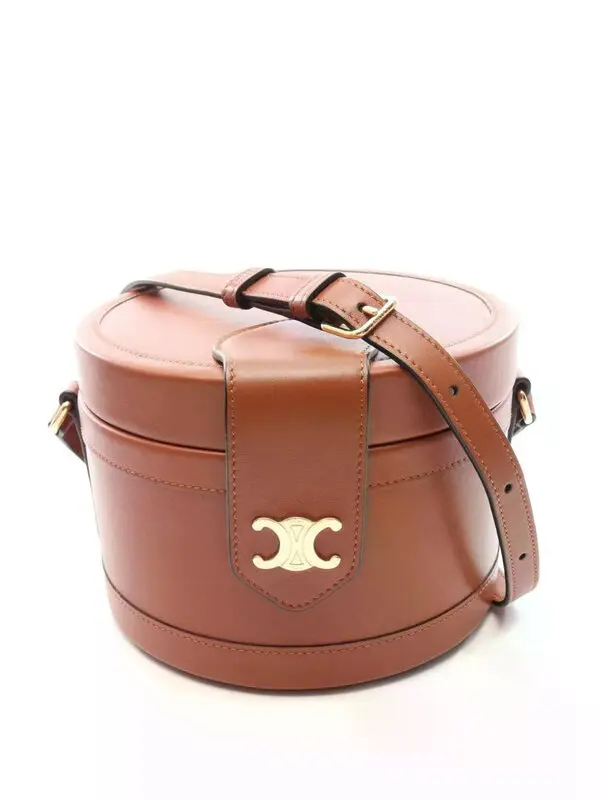 Celine 2010-2026 Medium Calfskin Triomphe Tambour Crossbody Bag - Brown