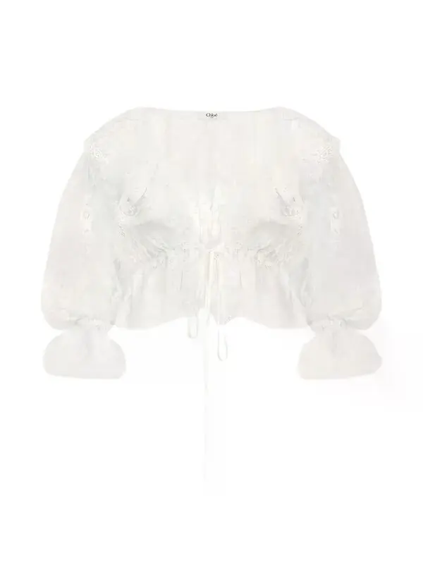 Chloé Ruffled Lace Top - White