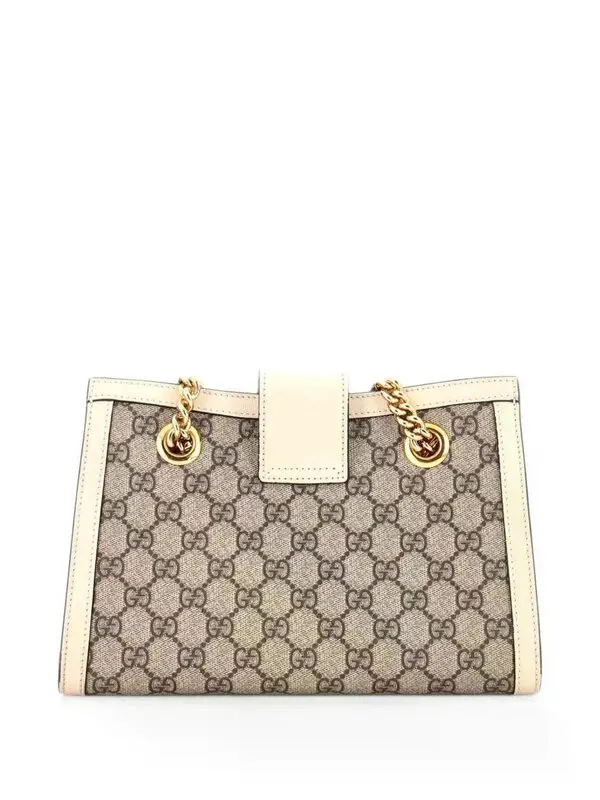 Gucci Padlock Chain Tote Gg Coated Canvas With Leather Small Shoulder Bag - White
