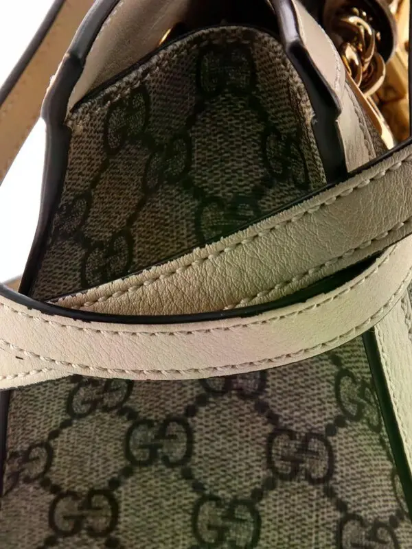 Gucci Padlock Chain Tote Gg Coated Canvas With Leather Small Shoulder Bag - White