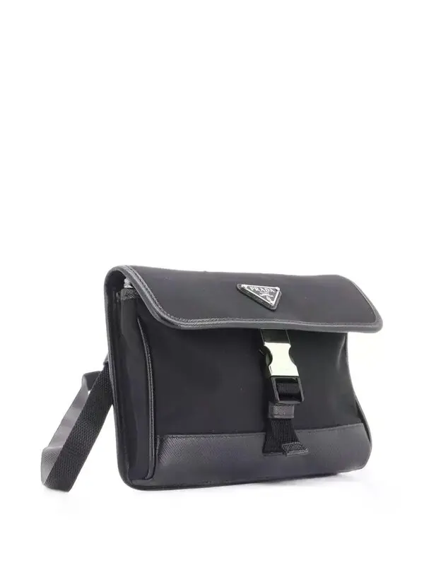 Prada Buckle Flap Re-nylon And Leather Small Crossbody Bag