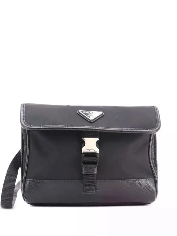 Prada Re-nylon And Leather Buckle Flap Small Crossbody Bag - Black