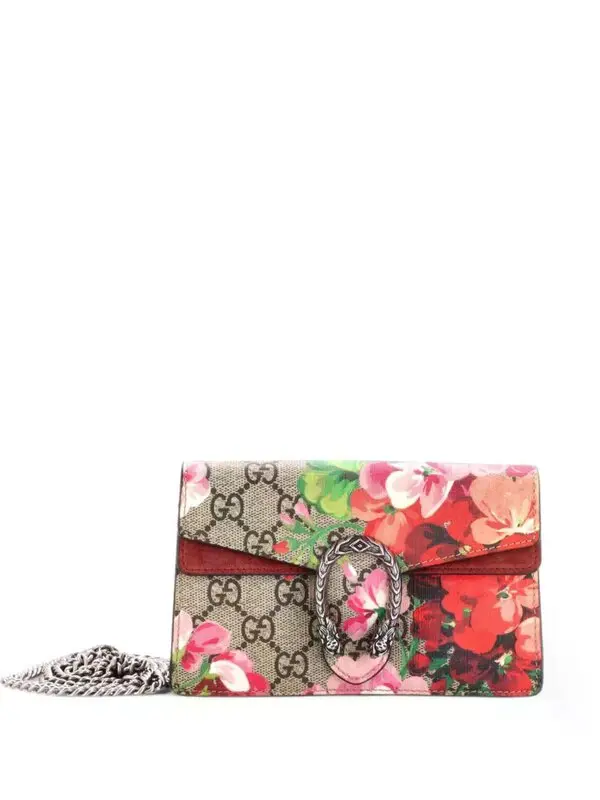 Gucci Dionysus Bag Blooms Print Gg Coated Canvas Super Mini Crossbody Bag - Brown