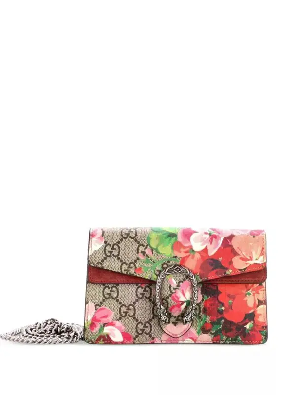 Gucci Dionysus Blooms Print Gg Coated Canvas Super Mini Crossbody Bag - Brown