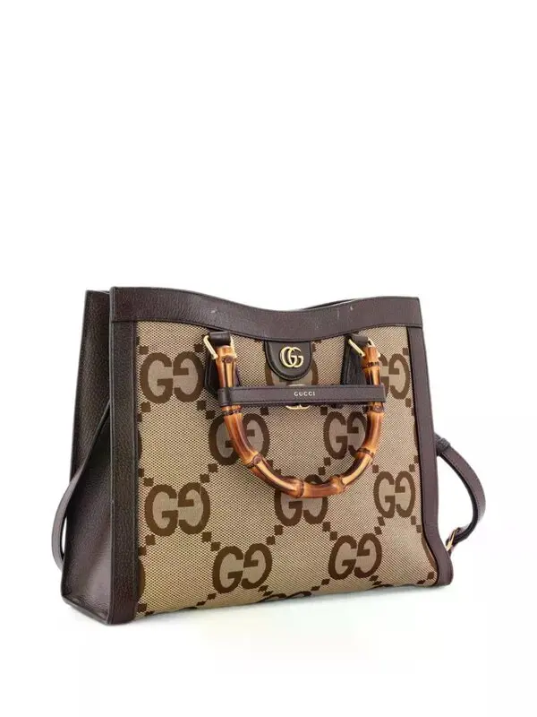 Gucci Diana Nm Jumbo Gg Canvas Medium Tote Bag With Bamboo Handle - Brown