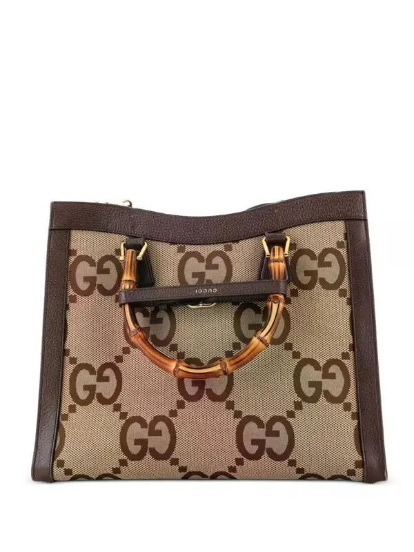 Gucci Diana Nm Jumbo Gg Canvas Medium Tote Bag With Bamboo Handle