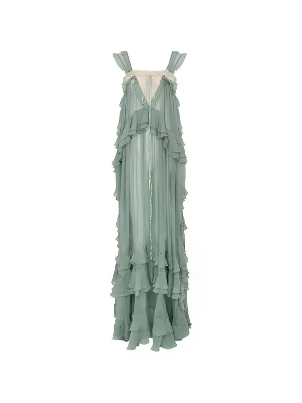Chloé Ruffled Lace-insert Maxi Dress - Green