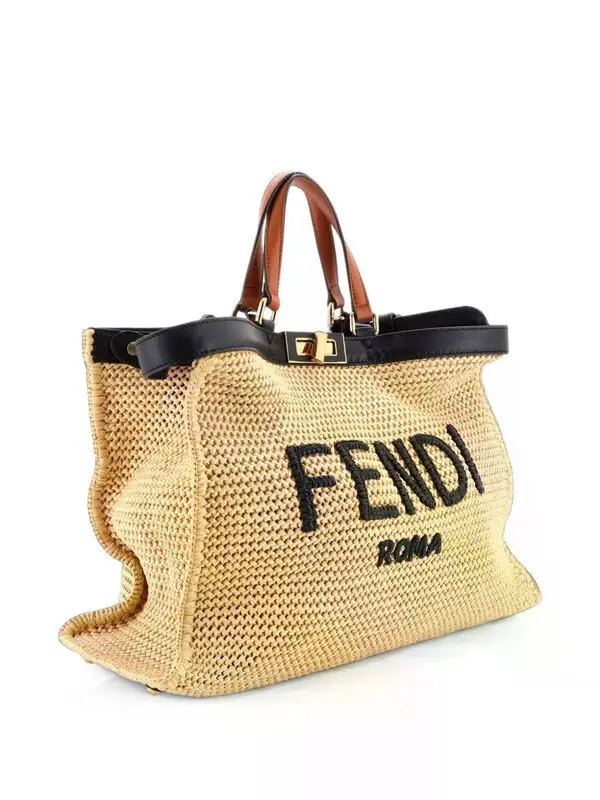 Fendi Peekaboo X- Raffia Medium Tote Bag - Neutrals