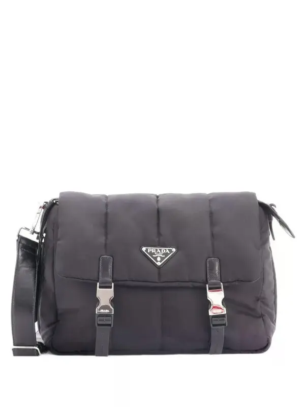 Prada Zip Buckle Messenger Bag Tessuto Medium Crossbody Bag - Black