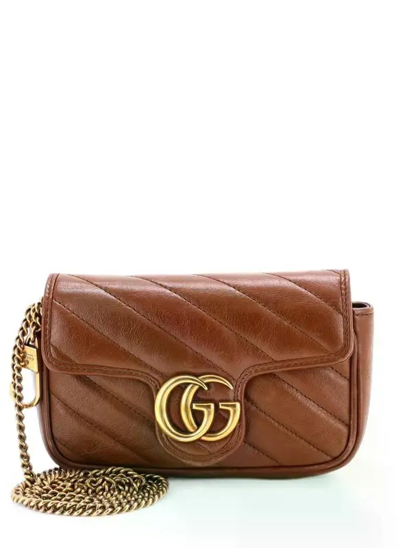 Gucci Gg Marmont Flap Bag Diagonal Quilted Leather Super Mini Crossbody Bag - Brown