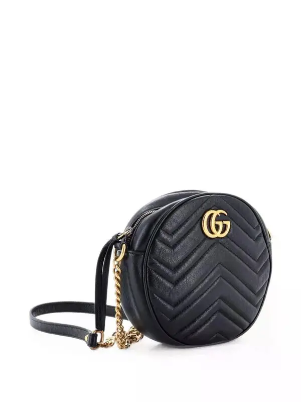 Gucci Gg Marmont Round Shoulder Bag Matelasse Leather Mini Crossbody Bag - Black
