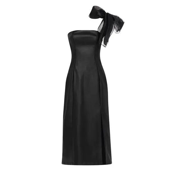 ZETAYE Riva Noir Leather Bow Dress