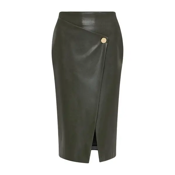 ZETAYE Riva Faux Leather Wrap Skirt - Green