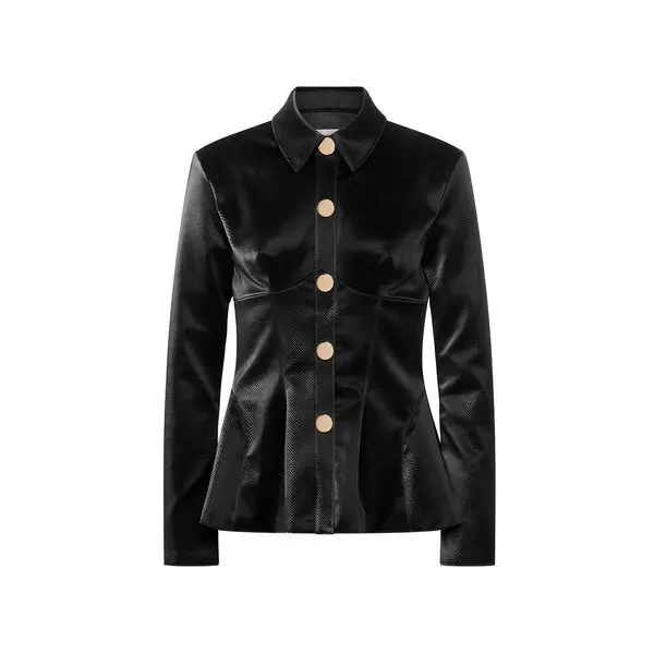 ZETAYE Kadence Faux Leather Peplum Blazer - Black