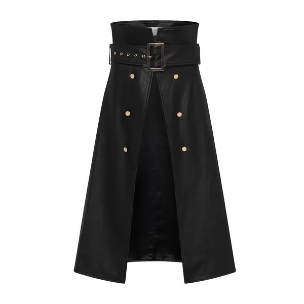 ZETAYE Harper Leather Wrap Trench Skirt
