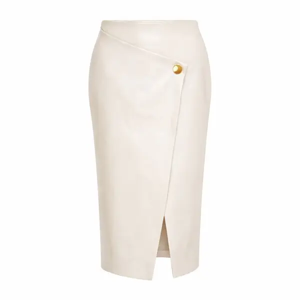 ZETAYE Riva Faux Leather Wrap Skirt - White
