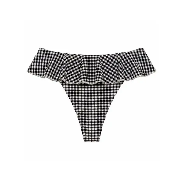 MONTCE Black & White Micro Gingham Tamarindo Ruffle Bikini Bottom - Black/white