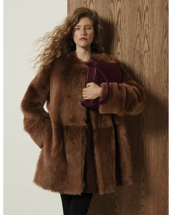TOTEME Silky Shearling Fur Coat