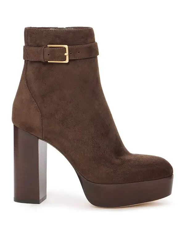 Paige Maris Suede Platform Block Heel Boots - Chocolate