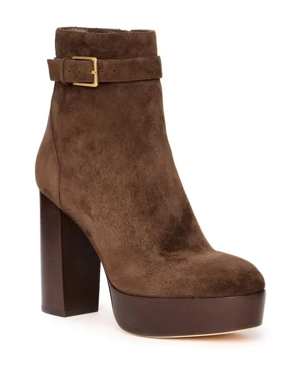 Paige Maris Suede Platform Block Heel Boots - Chocolate