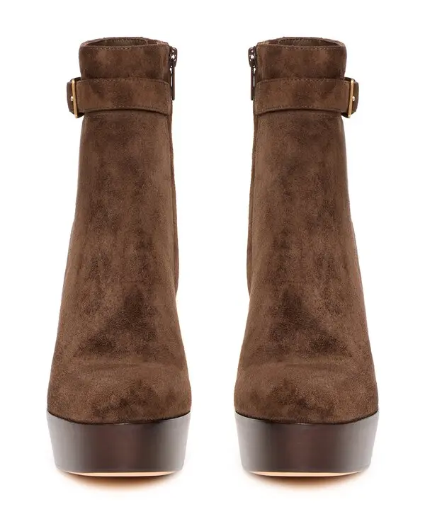 Paige Maris Suede Platform Block Heel Boots - Chocolate