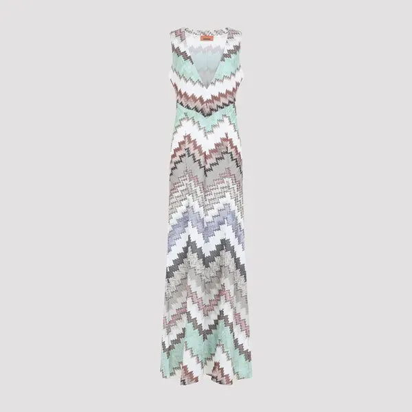 Missoni Sleeveless V-neck Maxi Dress With Geometric Zigzag Pattern