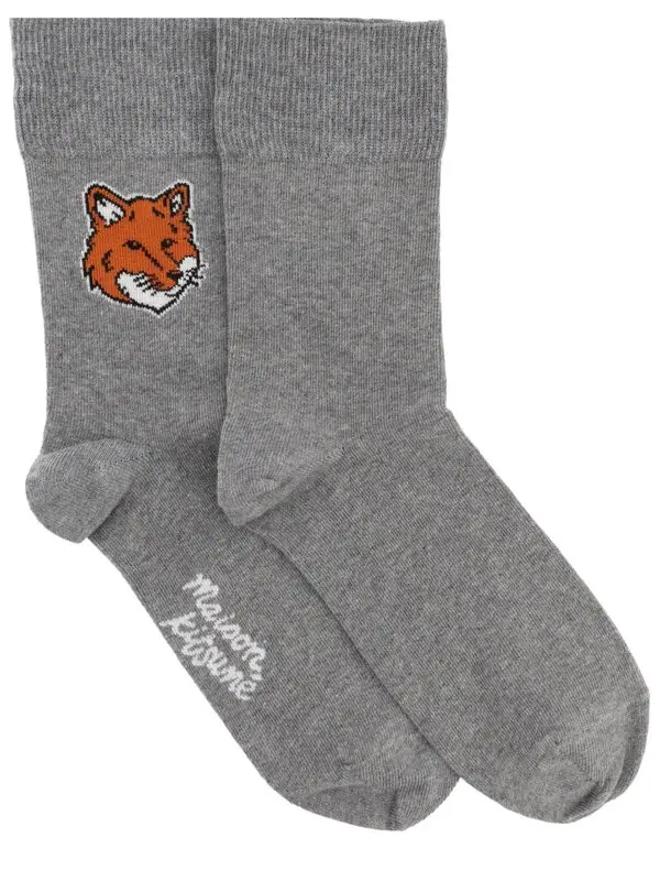 Maison Kitsuné Embroidered Fox Face Socks - Grey