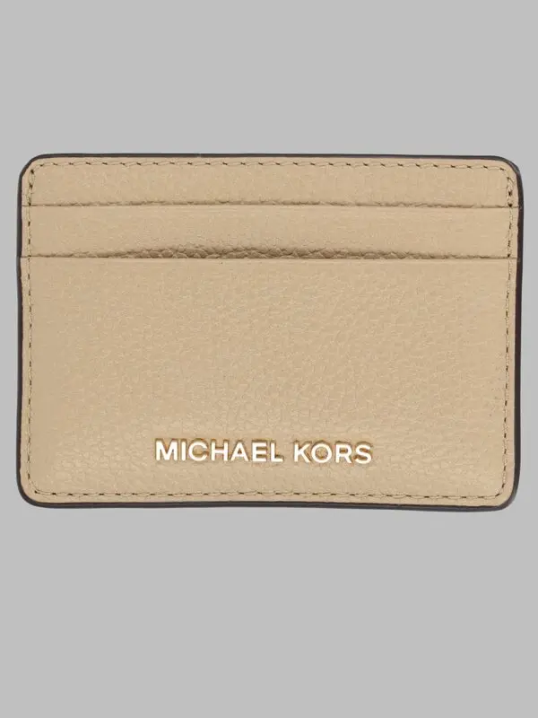 Michael Kors Logo Leather Card Case Mini Wallet 7 Cm X 9.5 Cm - Beige