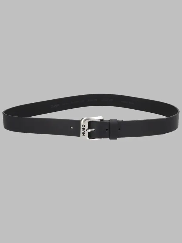 Hugo Buffalo Leather Belt With Metal Buckle - Black