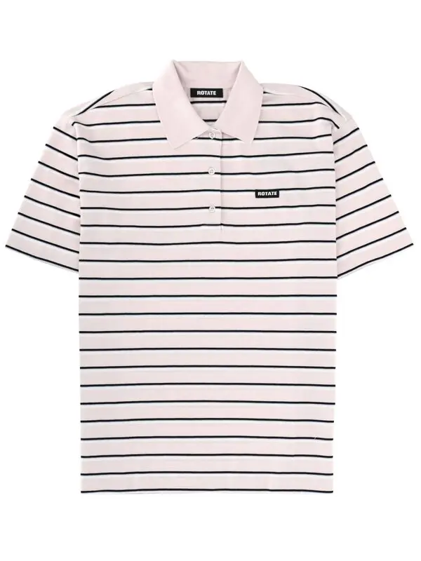 ROTATE BY BIRGER CHRISTENSEN Striped Organic Cotton Polo Shirt - Pink
