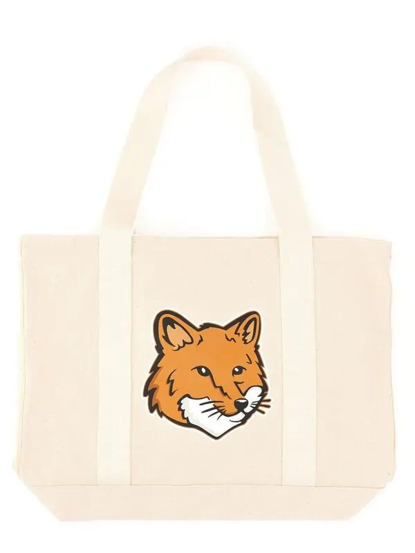 Maison Kitsuné Fox Head Print Tote Bag - Powder