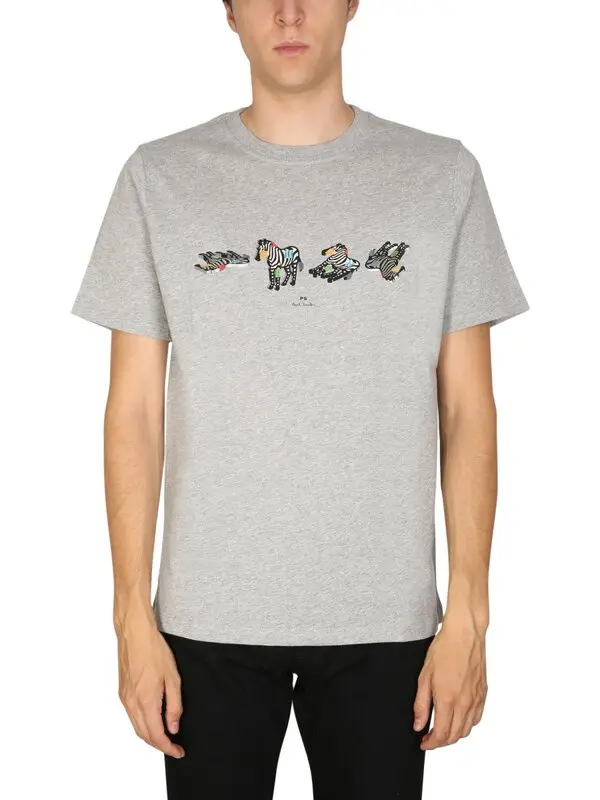 Paul Smith Crewneck T-shirt With Front Logo Print For - Grey