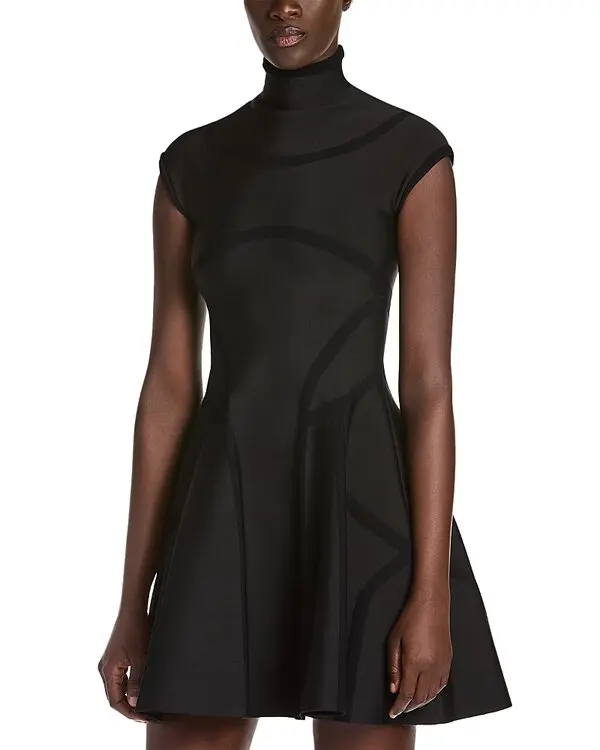 Alexander McQueen Jacquard Line Flared Mini Dress - Black