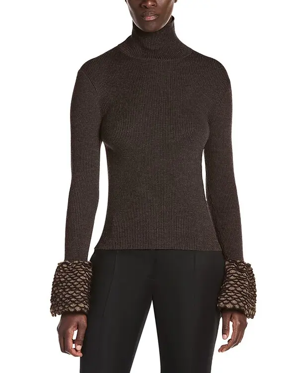 Alexander McQueen Wool Ribbed Turtleneck Sweater With Feathered Cuffs