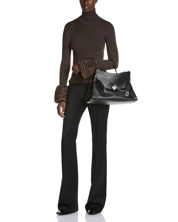 Alexander McQueen Wool Ribbed Turtleneck Sweater With Feathered Cuffs