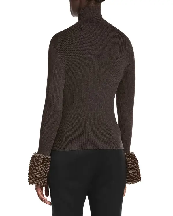 Alexander McQueen Wool Ribbed Turtleneck Sweater With Feathered Cuffs