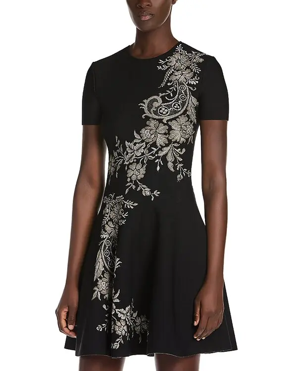 Alexander McQueen Saraband Lace Flared Mini Dress - Black/silver/gold