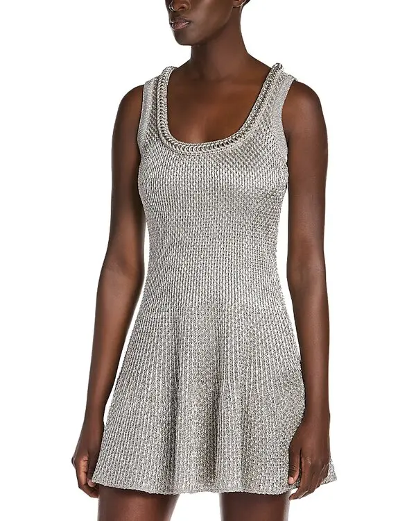 Alexander McQueen Metallic Ring Knit Flared Mini Dress - Silver