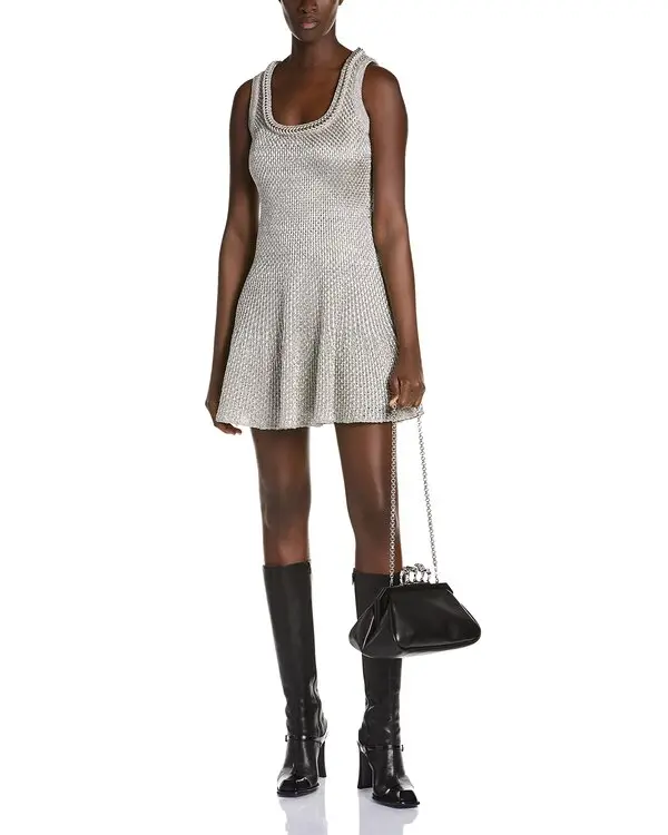 Alexander McQueen Metallic Ring Knit Flared Mini Dress